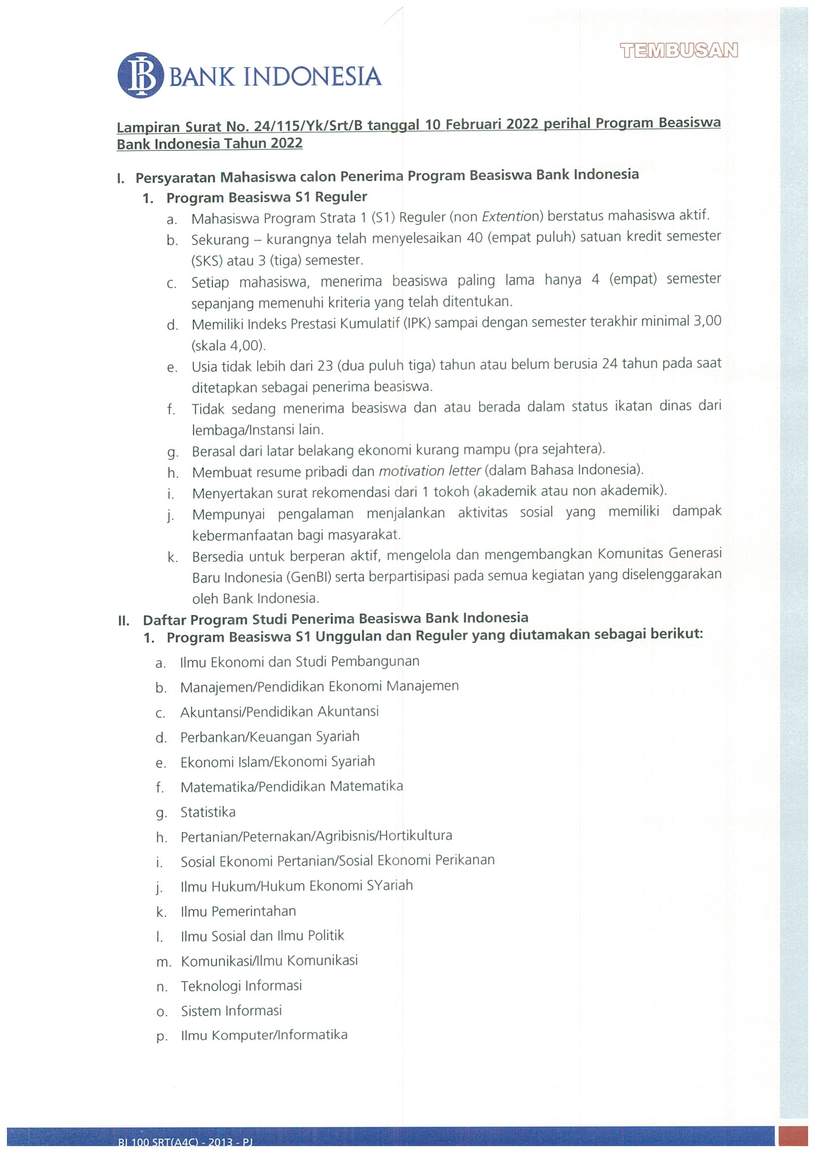 BEASISWA BANK INDONESIA TAHUN 2022 | Universitas Negeri Yogyakarta BEASISWA BANK INDONESIA TAHUN 2022 | Universitas Negeri Yogyakarta